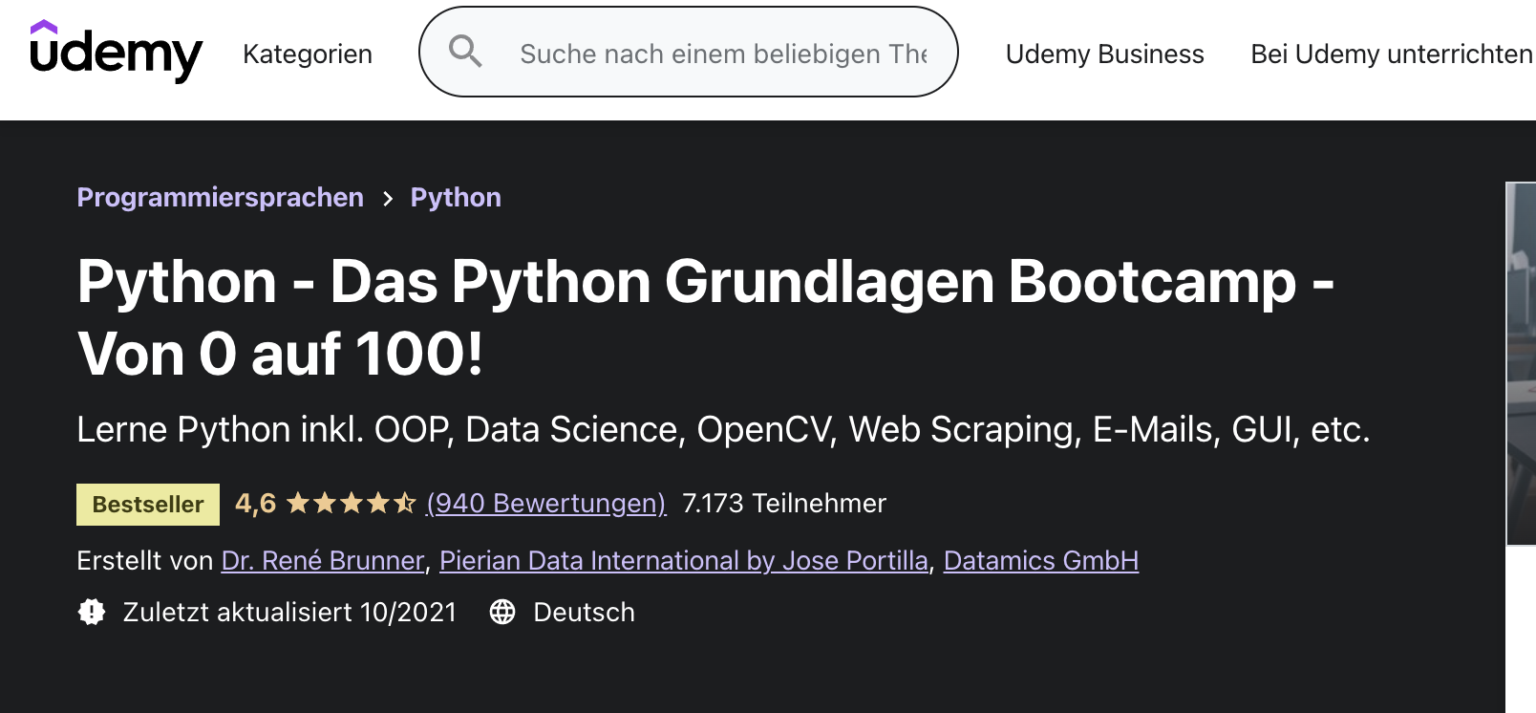 Die Top 8 Python Tutorials auf deutsch - brainvestment.de